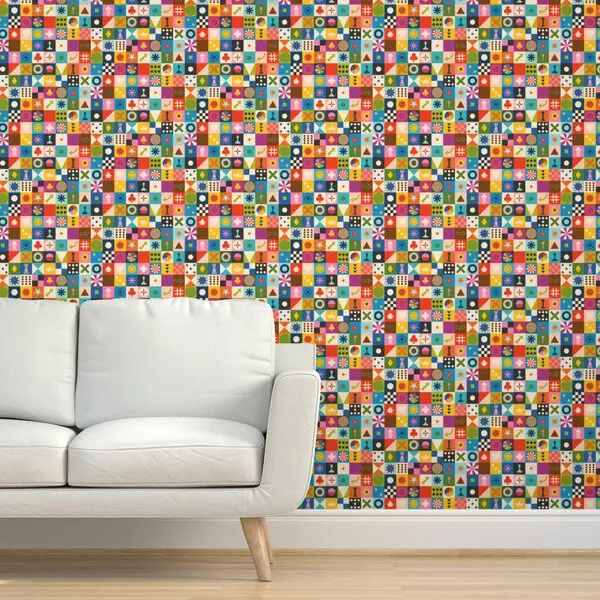 Spoonflower Game Star Dice Chess Board Games Custom Pre-pasted Wallpaper