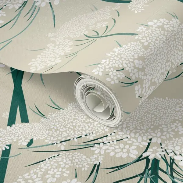 Spoonflower Cream Floral Nature Elegant Classic Botanical Traditional Wallpaper - Beige,gray,teal