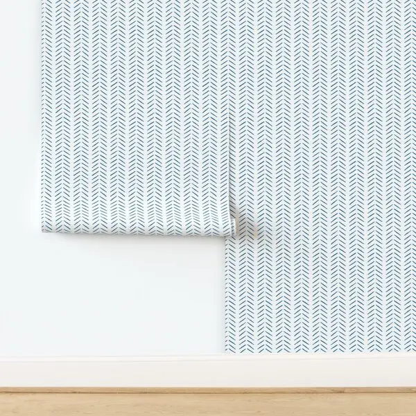 Spoonflower Blue Navy Vertical Herringbone Traditional Wallpaper