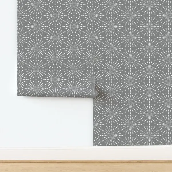 Spoonflower Star Gray White Celebration Fireworks Custom Pre-pasted Wallpaper
