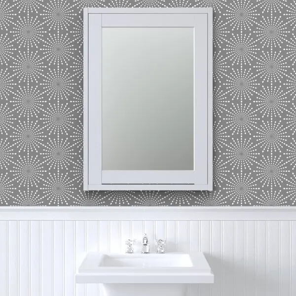 Spoonflower Star Gray White Celebration Fireworks Custom Pre-pasted Wallpaper