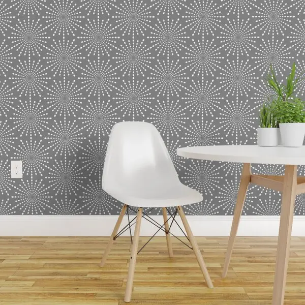Spoonflower Star Gray White Celebration Fireworks Custom Pre-pasted Wallpaper