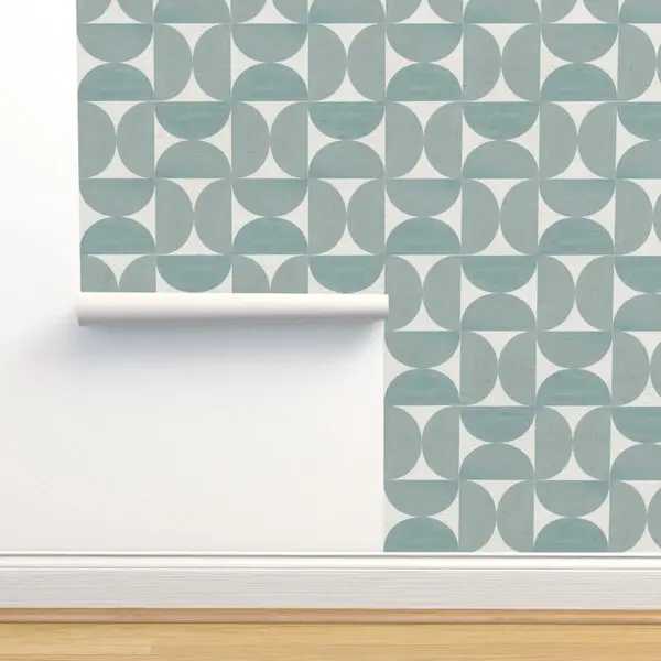 Spoonflower Inflexion Morning Mist 100% Natural Sisal Grasscloth Wallcovering - Aqua,blue