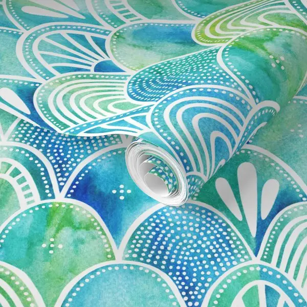 Spoonflower Green Blue Animal Fish Sea Traditional Wallpaper - Blue,mint,turquoise