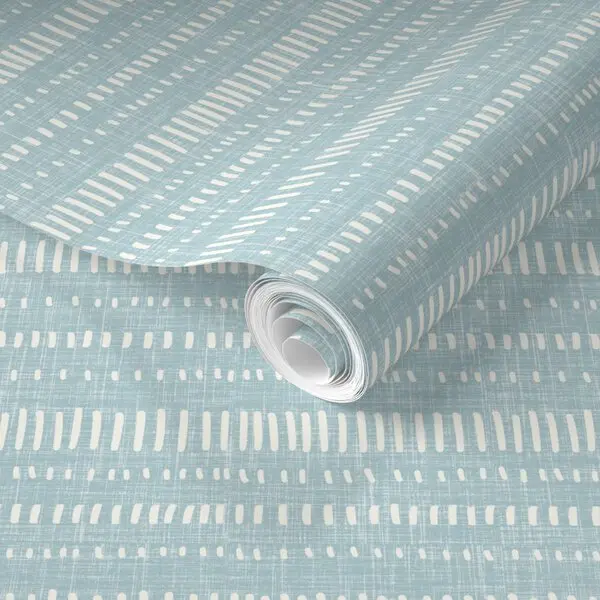 Spoonflower White Abstract Lines Soft Blue Dash Custom Removable Wallpaper - Blue,gray,white