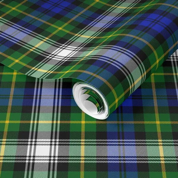 Spoonflower Plaid Tartan Scottish Gordon Gordontartan Custom Removable Wallpaper - Green,gray