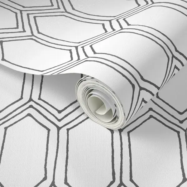 Spoonflower Black White Geometric Tile Drawn Custom Removable Wallpaper - White,gray