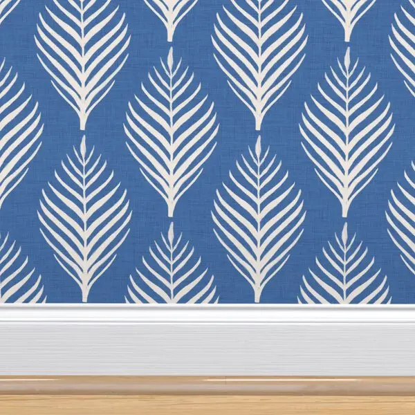 Spoonflower Palm Frond In Cornflower 100% Natural Sisal Grasscloth Wallcovering