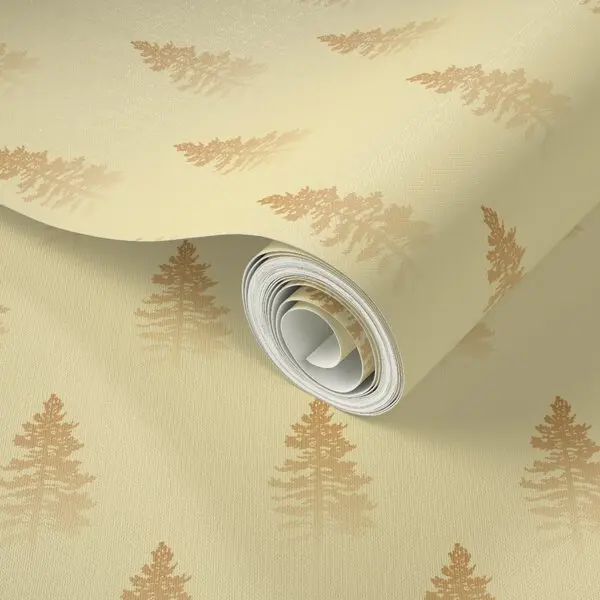 Spoonflower Yellow Forest Woodland Trees Gold Warm Custom Pre-pasted Wallpaper - Green,brown