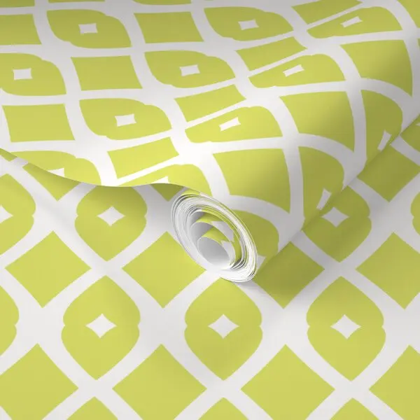 Spoonflower Chain Link Chartreuse Traditional Geometric Custom Pre-pasted Wallpaper - Green,white,yellow