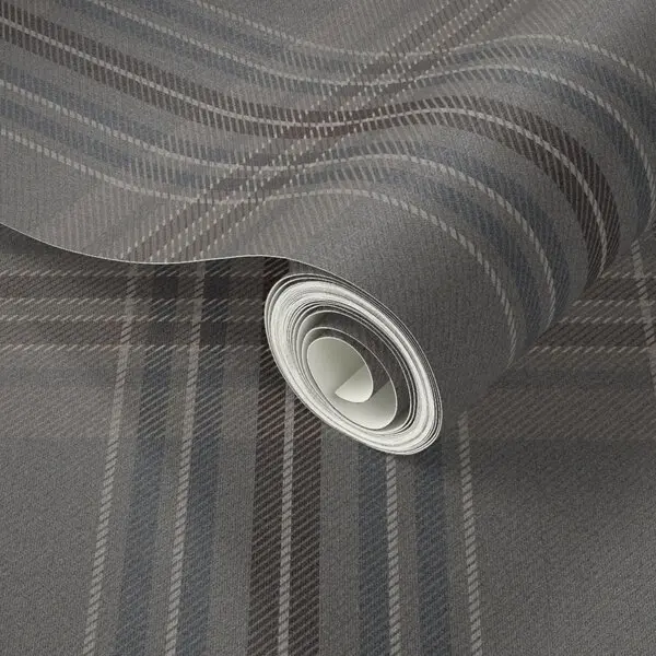 Spoonflower Plaid Grey Tartan Scottish Ancient Weathered Custom Removable Wallpaper - Gray,brown