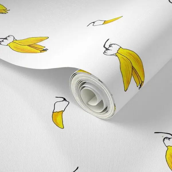 Spoonflower Kowhai Yellow Flowers Hand Drawn New Zealand Custom Pre-pasted Wallpaper - Yellow,gray