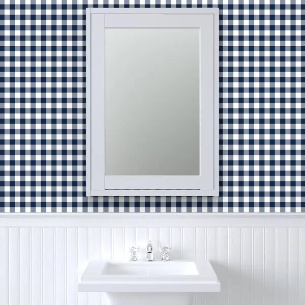 Spoonflower Navy White Gingham Check Blue Buffalo Plaid Traditional Wallpaper
