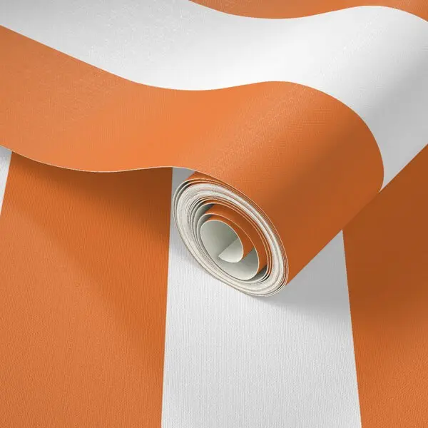 Spoonflower Stripe Orange White Stripes Halloween Custom Pre-pasted Wallpaper - Orange,white,coral