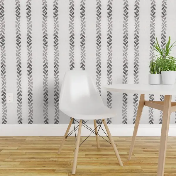 Spoonflower Stripes Watercolor Herringbone Grey And Traditional Wallpaper