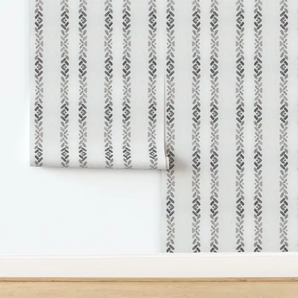 Spoonflower Stripes Watercolor Herringbone Grey And Traditional Wallpaper