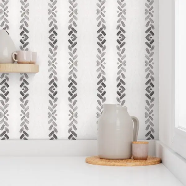 Spoonflower Stripes Watercolor Herringbone Grey And Traditional Wallpaper