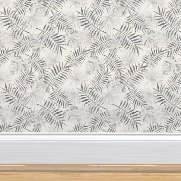 Spoonflower Palms In Silvers 100% Natural Sisal Grasscloth Wallcovering