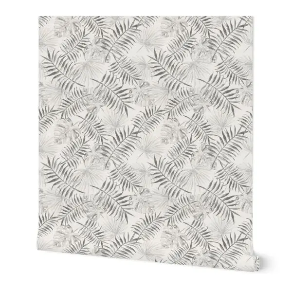 Spoonflower Palms In Silvers 100% Natural Sisal Grasscloth Wallcovering