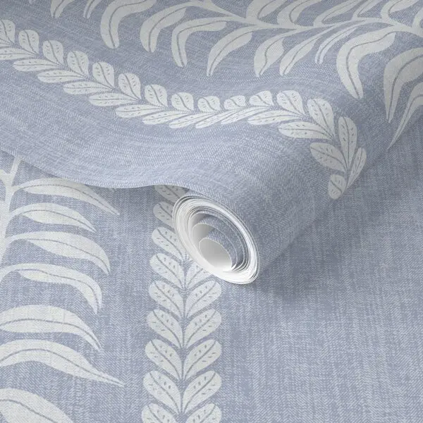 Spoonflower Palm Stripe White Light Blue Romantic Traditional Traditional Wallpaper - Blue,white