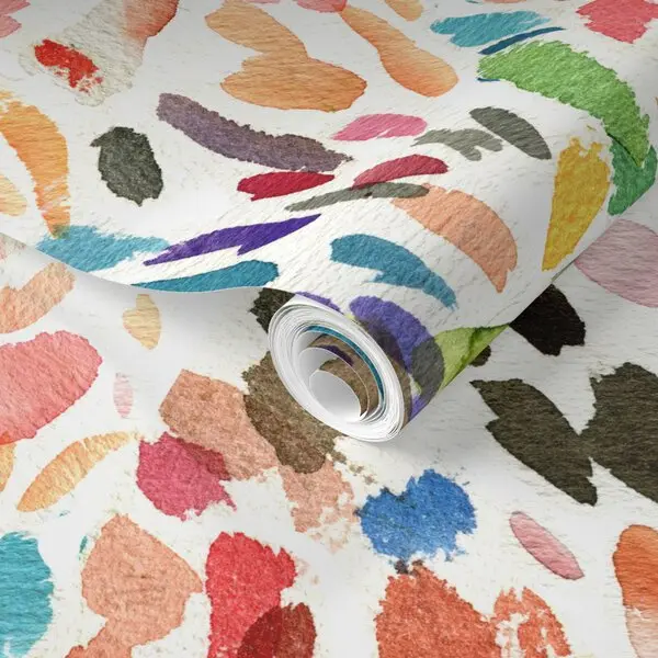 Spoonflower Large Watercolor Birthday Happy Paint Red 100% Natural Sisal Grasscloth Wallcovering - Rainbow