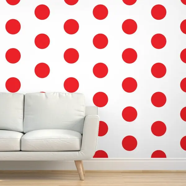 Spoonflower Dots Red White Circle Custom Pre-pasted Wallpaper