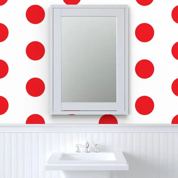 Spoonflower Dots Red White Circle Custom Pre-pasted Wallpaper