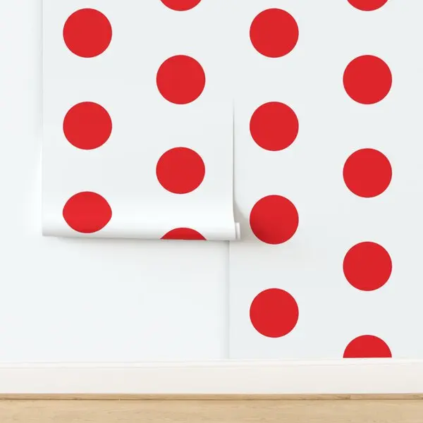 Spoonflower Dots Red White Circle Custom Pre-pasted Wallpaper