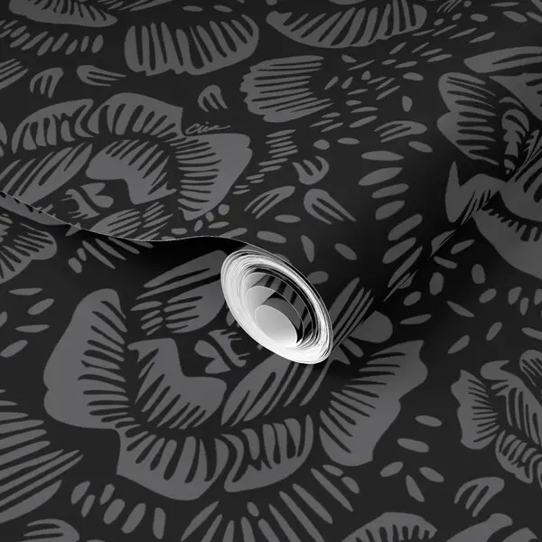 Spoonflower Floral Woodcut Flowers Victorian Custom Removable Wallpaper - Black,gray,white