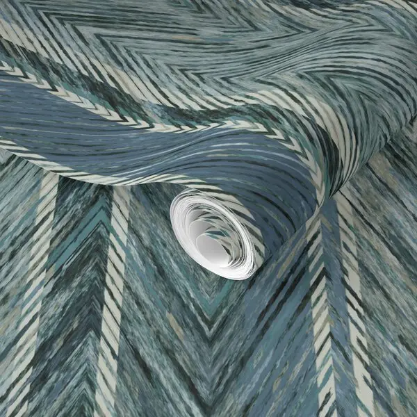 Spoonflower Stripes Painted Pale Blue Textured Custom Pre-pasted Wallpaper - Gray,green,blue