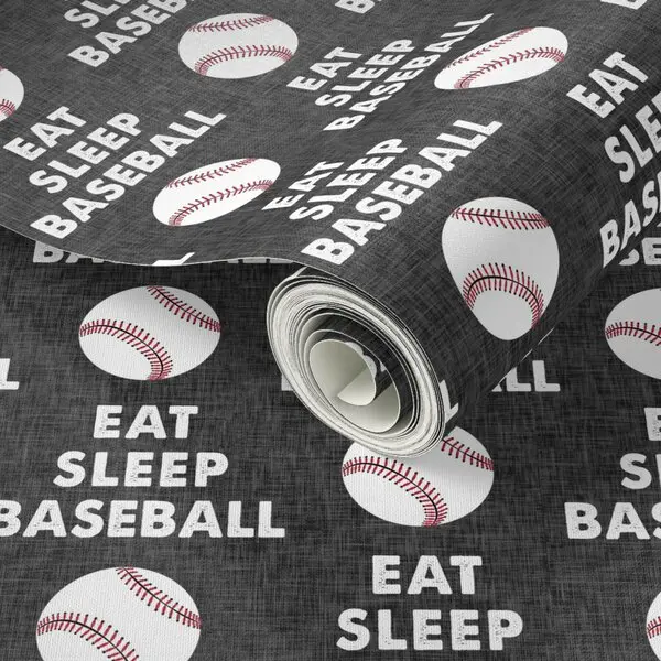 Spoonflower Grey Baseball Play Ball Game Custom Pre-pasted Wallpaper - Black,white,gray