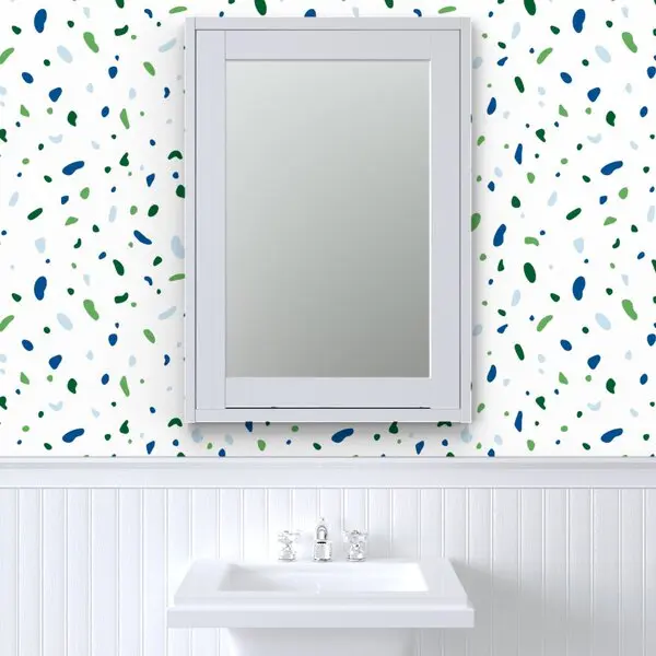 Spoonflower Green And Blue Terrazzo Texture Custom Pre-pasted Wallpaper - Mint,green