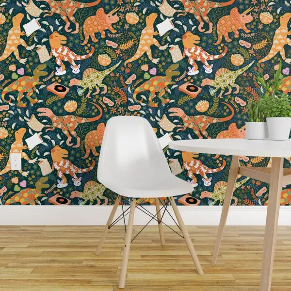 Spoonflower Dinosaurs Traditional Wallpaper