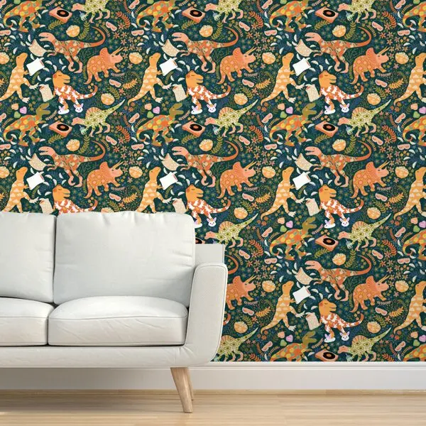 Spoonflower Dinosaurs Traditional Wallpaper