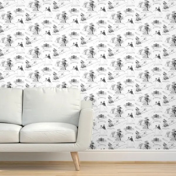 Spoonflower Black White Victorian Pride England Toile Custom Removable Wallpaper