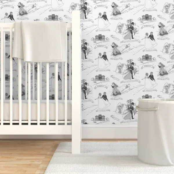 Spoonflower Black White Victorian Pride England Toile Custom Removable Wallpaper