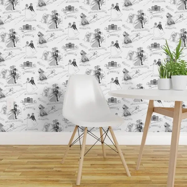 Spoonflower Black White Victorian Pride England Toile Custom Removable Wallpaper