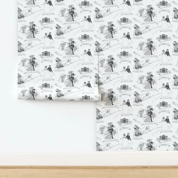 Spoonflower Black White Victorian Pride England Toile Custom Removable Wallpaper