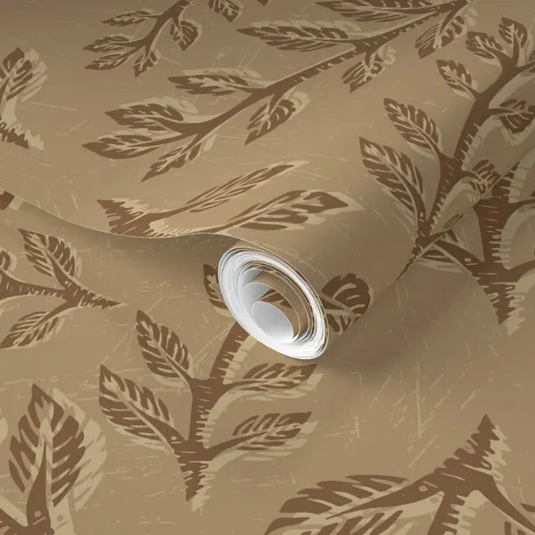 Spoonflower Nature Branch Block Linocut Traditional Wallpaper