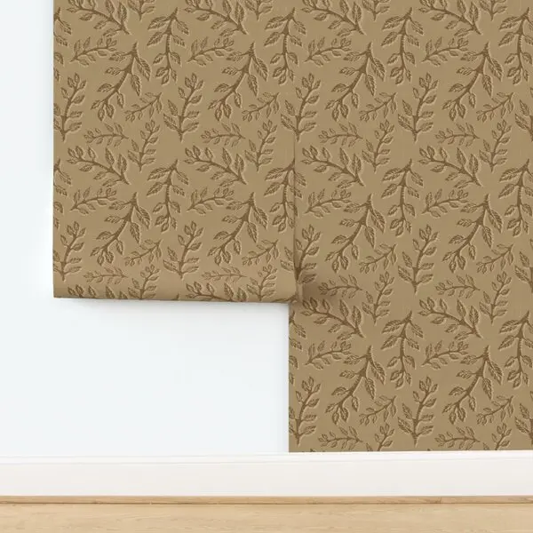 Spoonflower Nature Branch Block Linocut Traditional Wallpaper