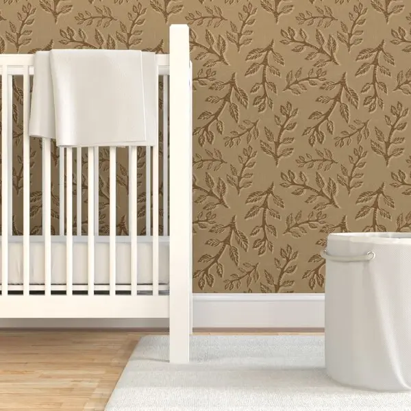 Spoonflower Nature Branch Block Linocut Traditional Wallpaper