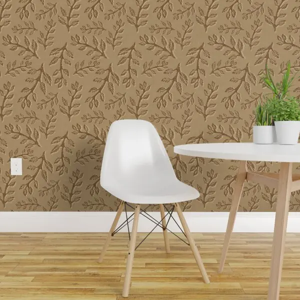 Spoonflower Nature Branch Block Linocut Traditional Wallpaper