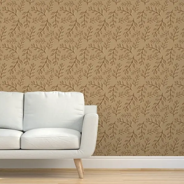 Spoonflower Nature Branch Block Linocut Traditional Wallpaper