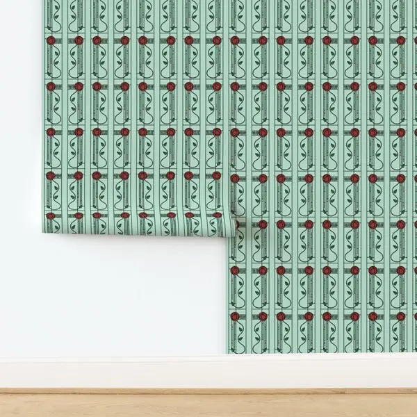 Spoonflower Rose Craftsman Glasgow Charles Rennie Mackinto Custom Removable Wallpaper