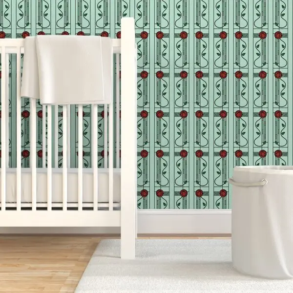 Spoonflower Rose Craftsman Glasgow Charles Rennie Mackinto Custom Removable Wallpaper