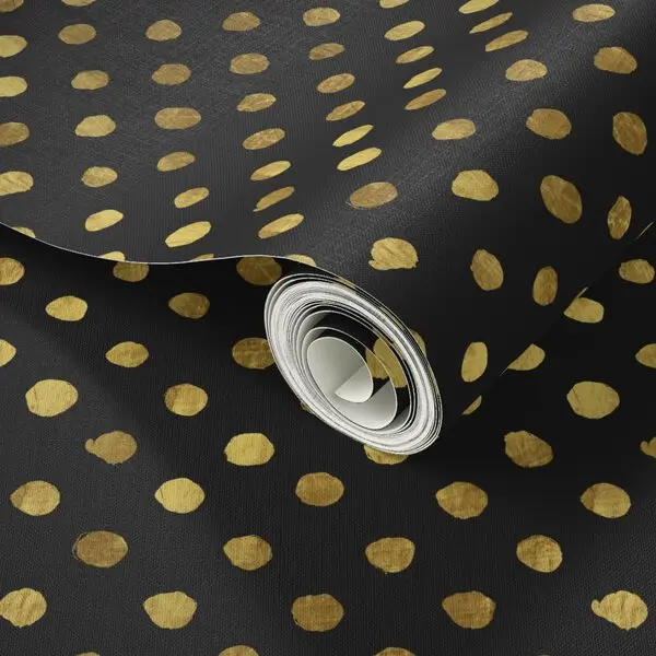 Spoonflower Dots Gold Black Modern Nursery Spots Custom Removable Wallpaper - Black,brown,gray