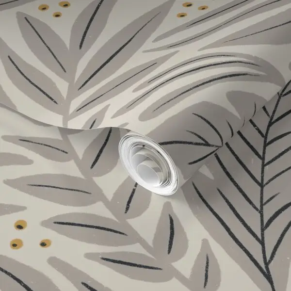Spoonflower Leaf Neutral Beige Traditional Wallpaper - Gray,brown