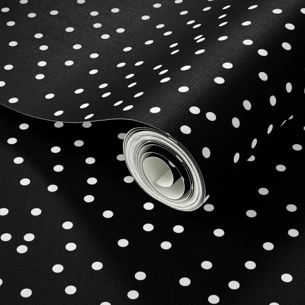 Spoonflower Black And White Polka Dots Coordinate Swiss Custom Removable Wallpaper - Black,white,gray