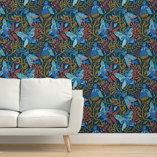 Spoonflower Insects Moths Botanical Plants Nature Leaves Leaf Custom Pre-pasted Wallpaper