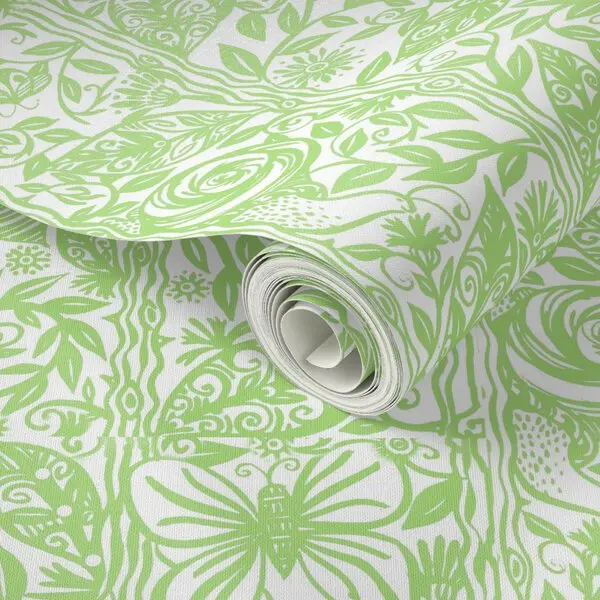 Spoonflower Vintage Green Lime Block Hippie Traditional Wallpaper - Green,white